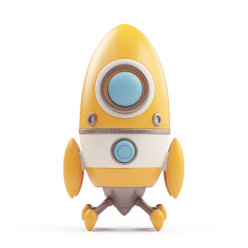 Adorable Yellow Cartoon Rocket Ship Ready for Launch Stock Illustration ...