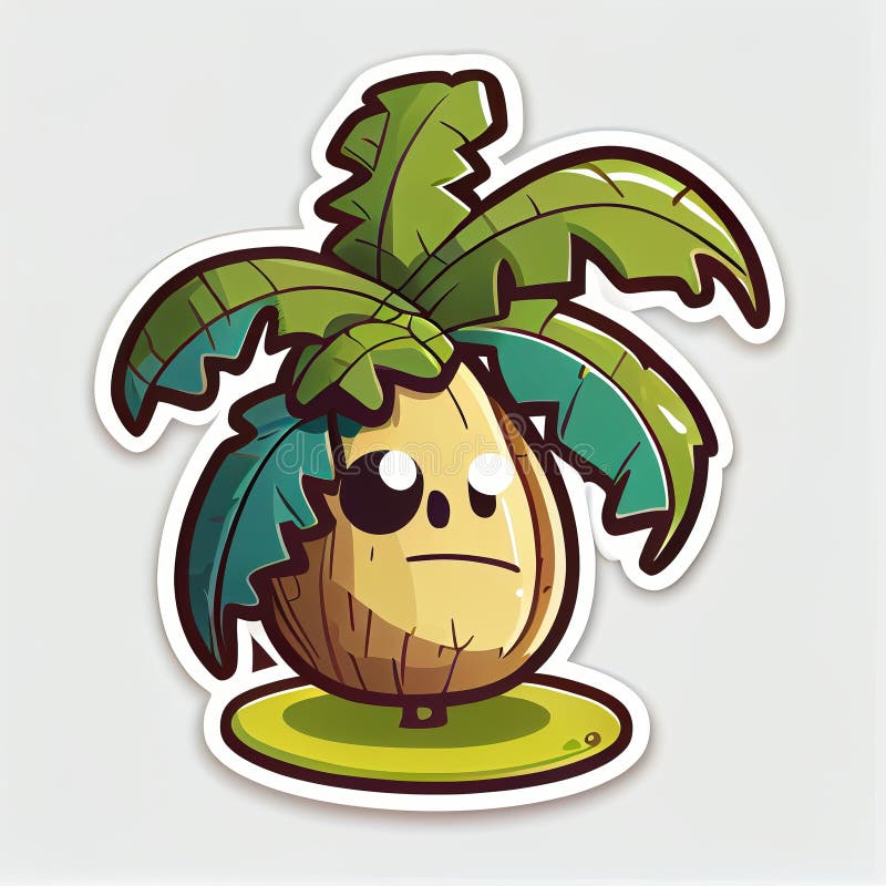 Cartoonish Coconut Character Tree Sticker Clipart Image Generative AI ...
