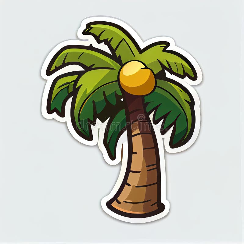 Cartoon Coconut Tree Sticker on White Background Generative AI Stock ...