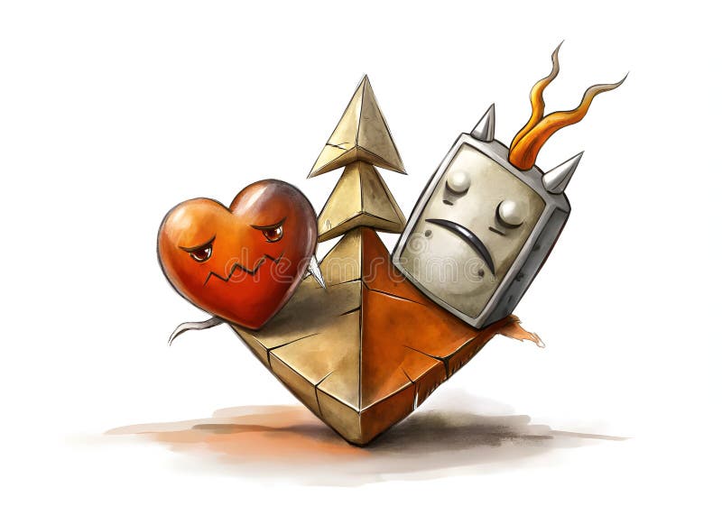 A Cartoonish Drawing of a Heart and a Robot Stock Illustration ...