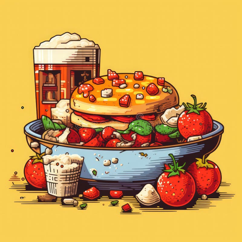 A Cartoonish Drawing of a Plate of Food with a Beer Stock Illustration ...