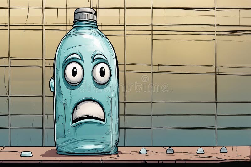 A Cartoonish Face is Staring at a Blue Bottle Stock Photo - Image of ...