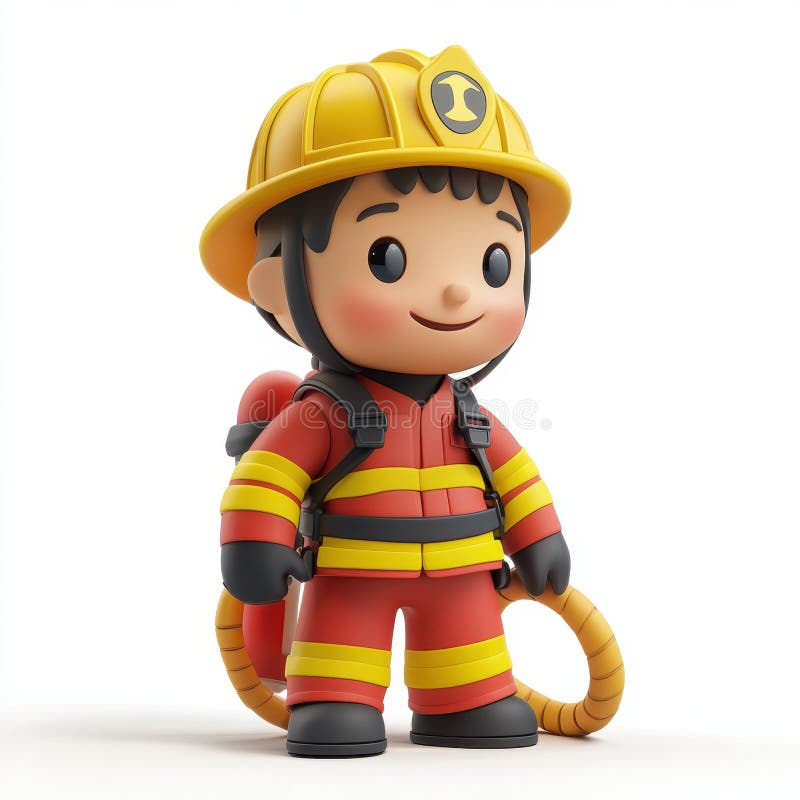 A Cartoonish Fireman with a Fire Hose in His Hand Stock Illustration ...