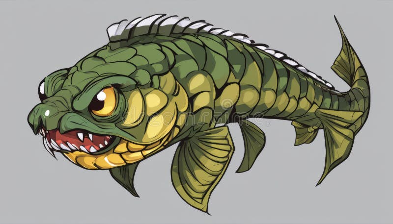 A Cartoonish Fish with a Ferocious Look on Its Face Stock Illustration ...