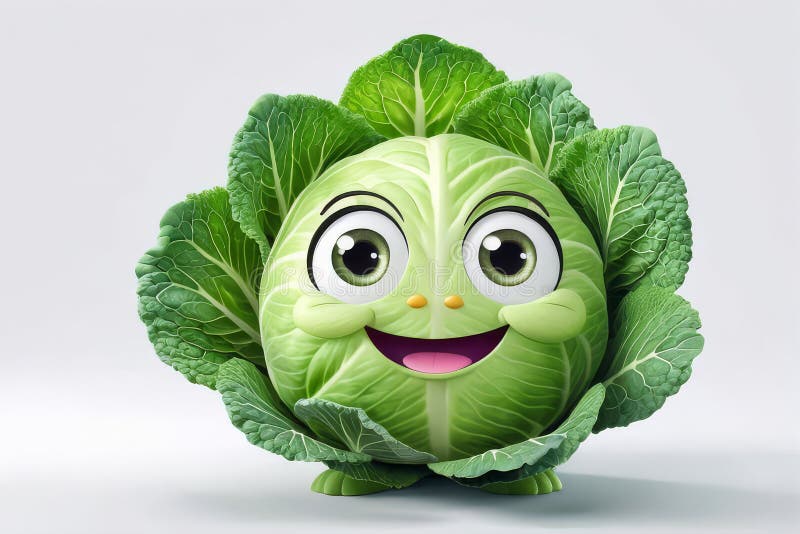 A Cartoonish Green Cabbage with a Smiling Face Stock Image - Image of ...