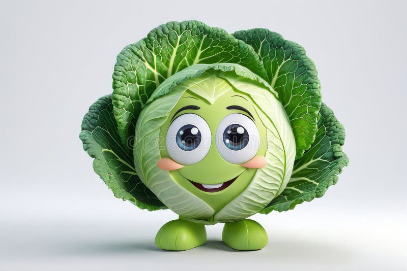 A Cartoonish Green Cabbage with a Smiling Face Stock Image - Image of ...