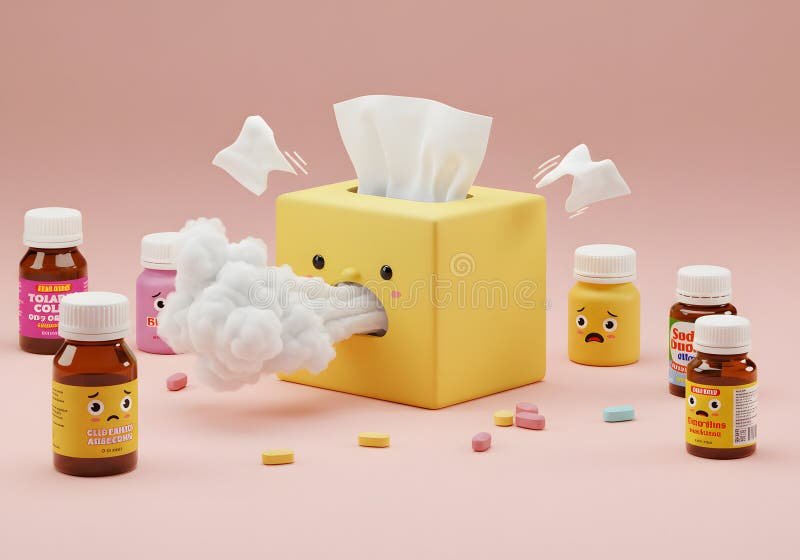 Cartoon Tissue Box and Pills Illustration Stock Illustration ...