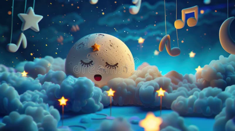 A Cartoonish Moon is Sleeping in the Clouds Stock Photo - Image of ...