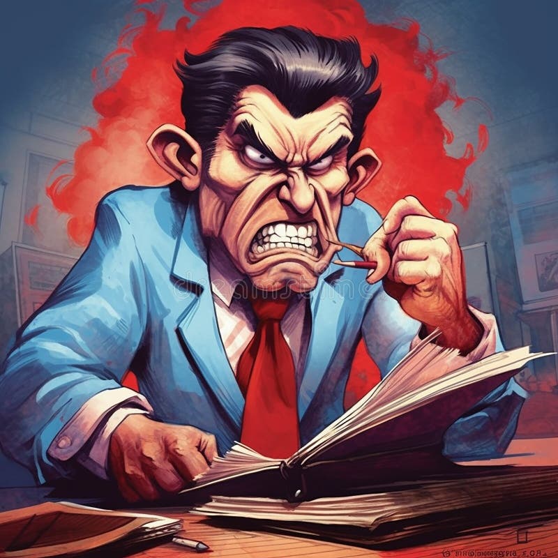 A Cartoonish Picture of an Angry Office Worker with a Bright Red Face ...