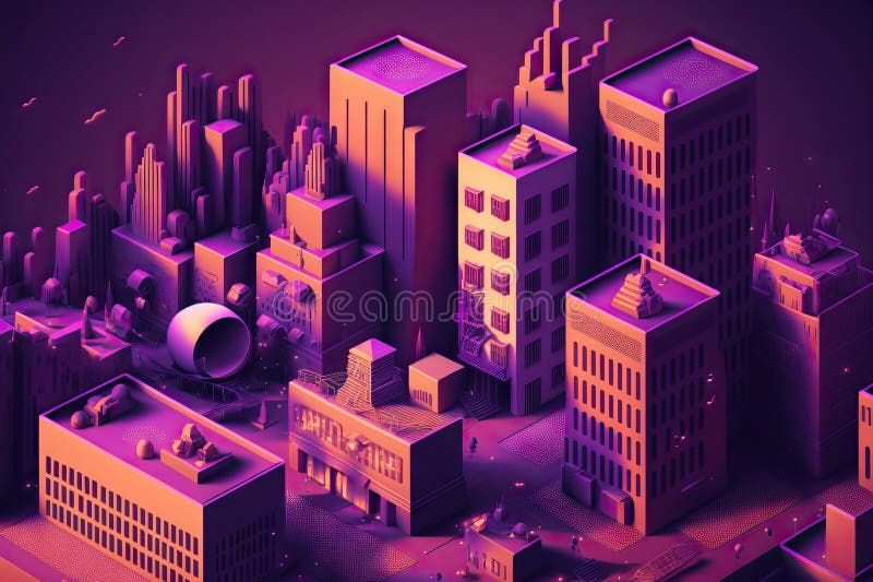 Cartoonish Purple Isometric Buildings that Shine Stock Illustration ...