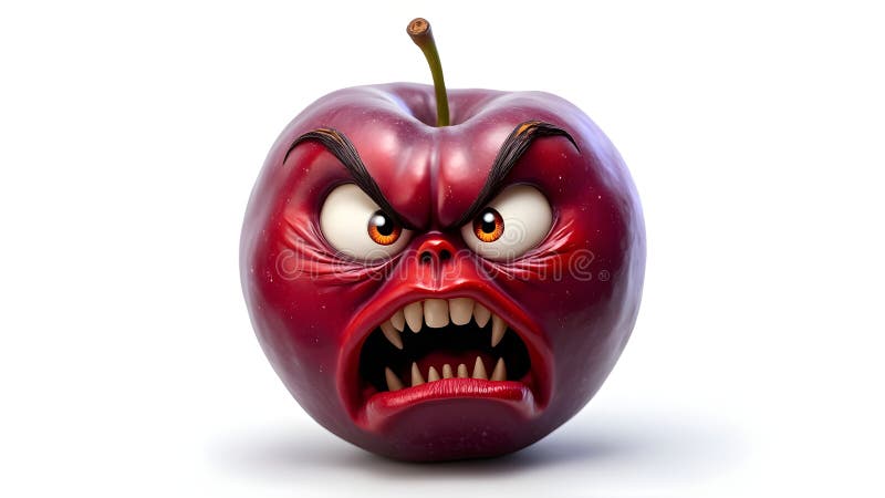 Angry Red Apple Face - Furious Fruit Character with Sharp Teeth Stock ...