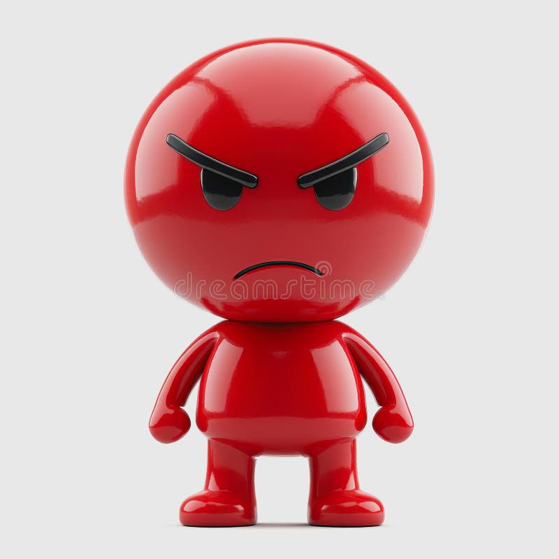 Cartoonish Red Character with Angry Expression, Standing on Solid Color ...