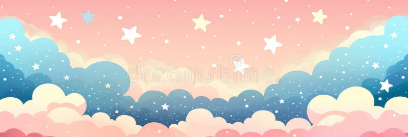 Cartoonish Sky Pattern with Fluffy Clouds and Stars. Cute Baby ...