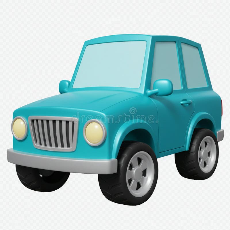 A Cartoonish, Teal-colored Toy Car Featuring an Exaggerated, Boxy Shape ...