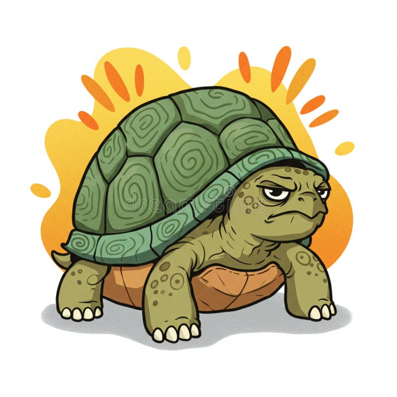 A Cartoonish Turtle with an Expressive, Grumpy Face and Large Eyes ...