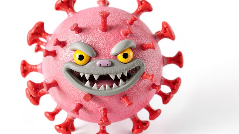 Cartoonish Virus Model with Angry Face and Red Spikes Stock ...
