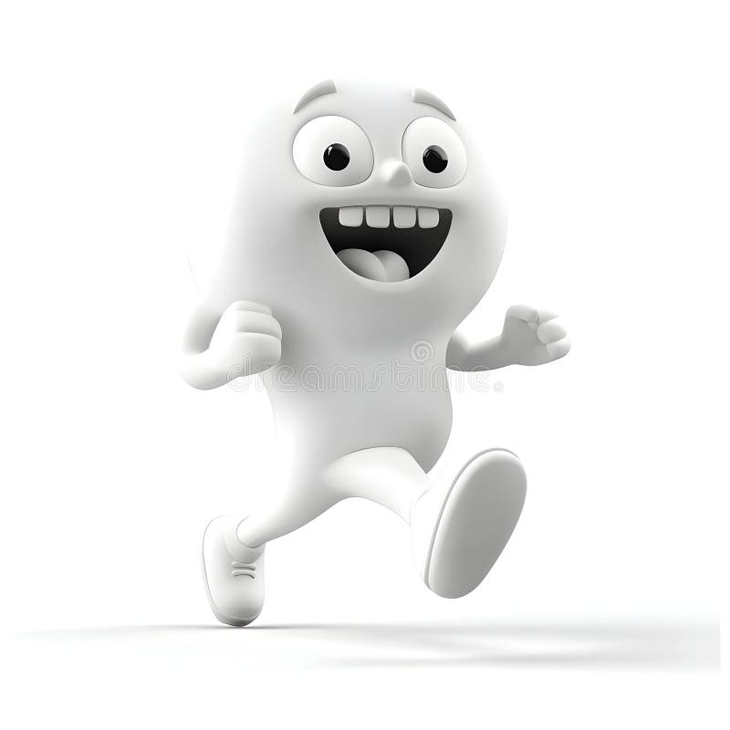 Cartoonish White Character Running with Joyful Expression on a White ...
