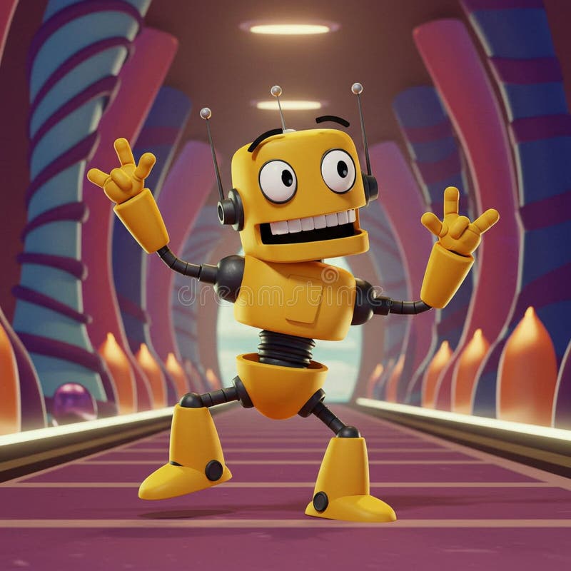 A Cartoonish Yellow Robot with Expressive Features and Mechanical Limbs ...