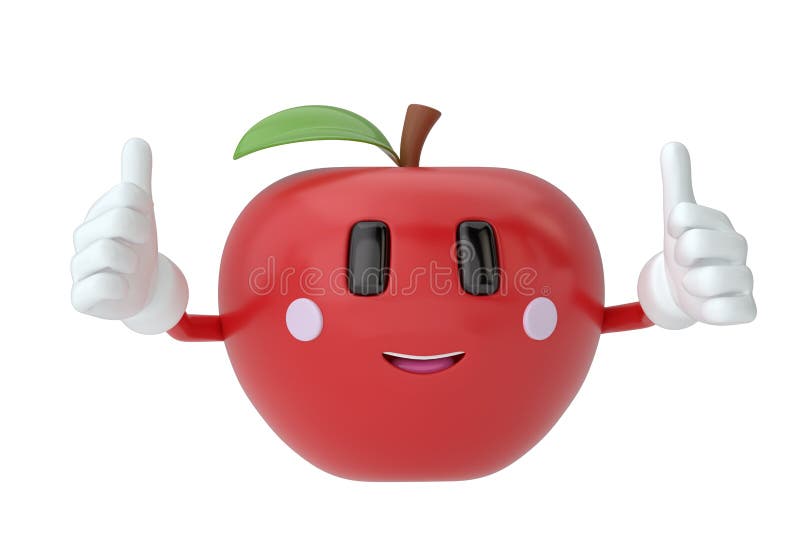 Cartoons Apple Character Isolated on White Background, 3D Rendering. 3D ...