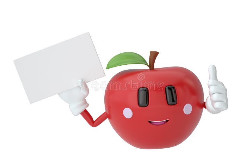 Cartoons Apple Character Isolated on White Background, 3D Rendering. 3D ...