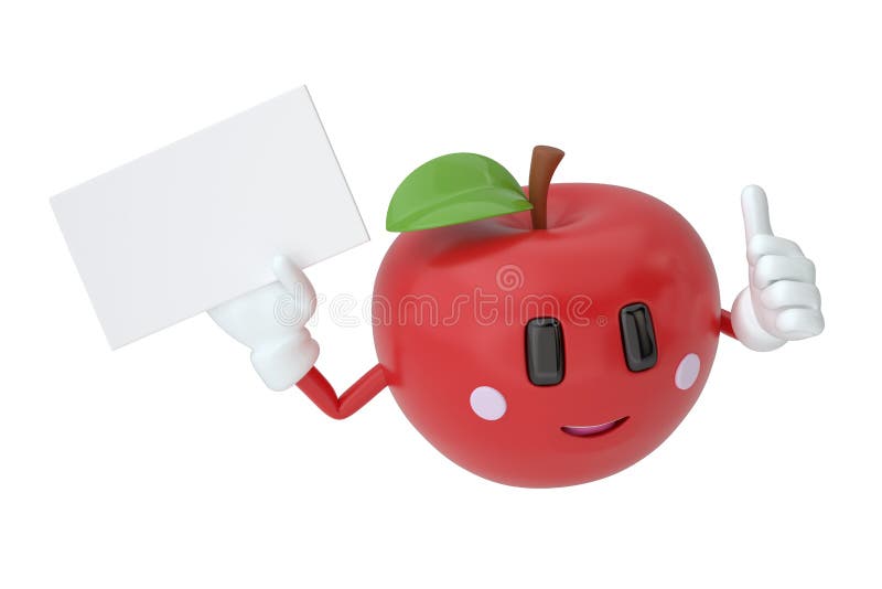 Cartoons Apple Character Isolated on White Background, 3D Rendering. 3D ...