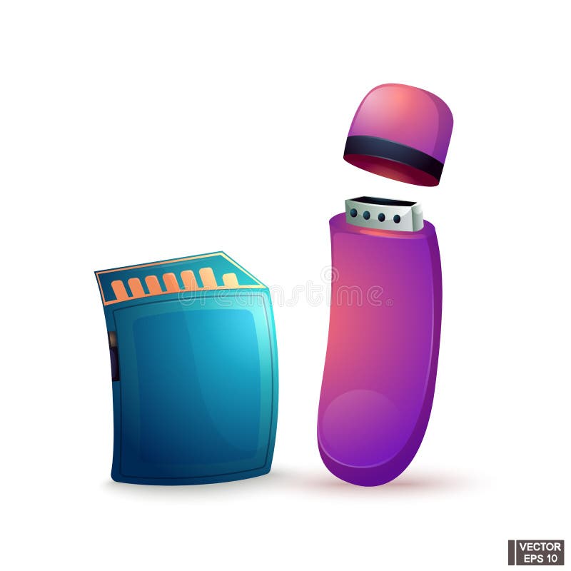 Cartoons Bright Flash Drive and Memory Card Stock Vector - Illustration ...