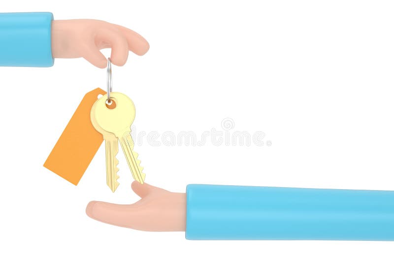 Cartoons Hand and Gold Key Isolated on White Background, 3D Rendering ...