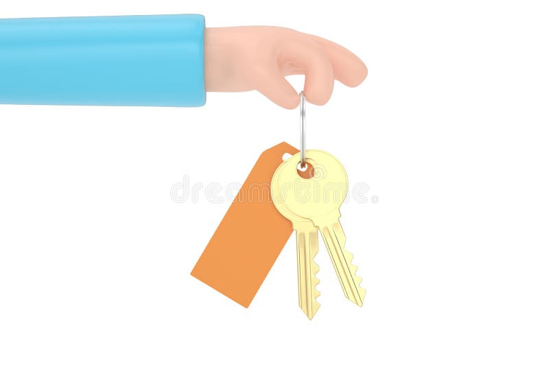 Cartoons Hand and Gold Key Isolated on White Background, 3D Rendering ...