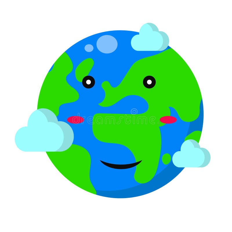 Cartoons Smile Planet Earth Icon with Clouds. Stock Vector ...