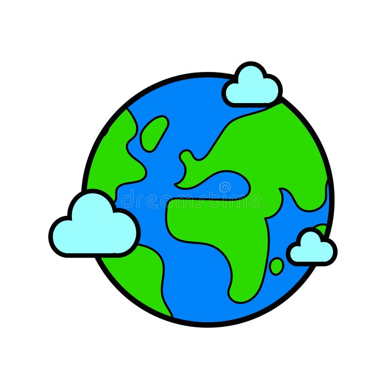Cartoons Smile Planet Earth Icon with Clouds. Stock Vector ...