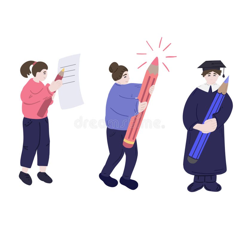 Cartoons Student Standing with Large Pencil Stock Vector - Illustration ...