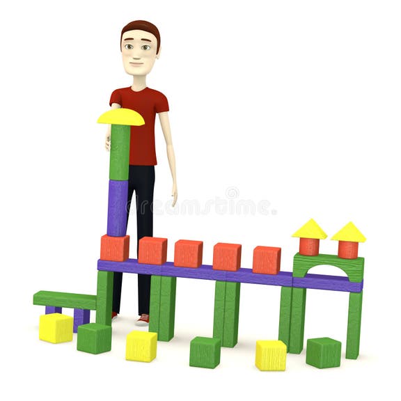 Cartooon man with brickbox stock illustration. Illustration of render ...