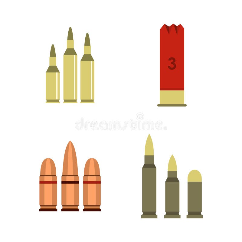 Cartridges Icon Set, Flat Style Stock Vector - Illustration of crime ...