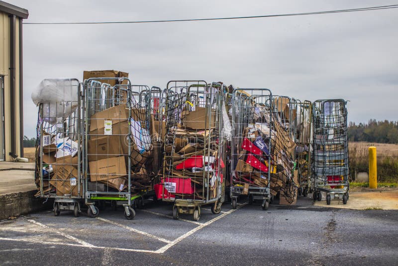 Carts of Cardboard, Trash and Waste on the Side of Dollar General ...