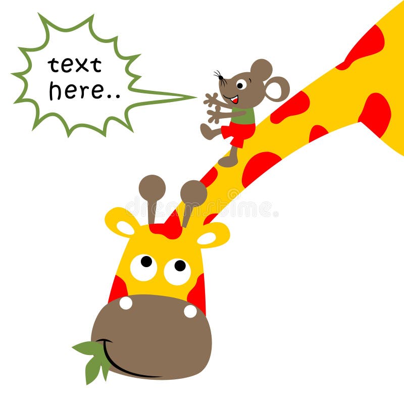 Cartton of Little Mice Slides Down on Giraffe`s Neck Stock Vector ...