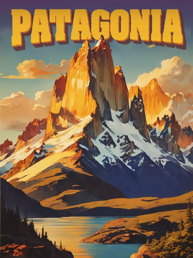 Cartão Postal Da Patagonia Argentina Chile Vintage Ilustração Stock ... Cartão Postal Da Patagonia Argentina Chile Vintage Ilustração Stock ...
