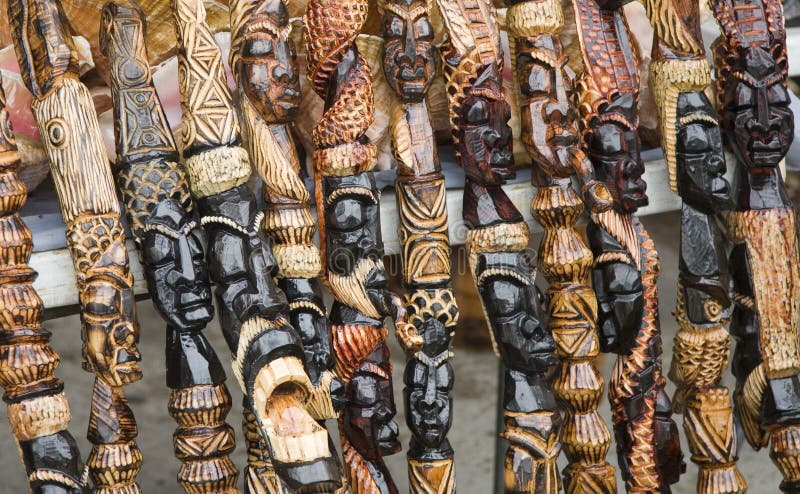 Carved African Walking Sticks Stock Photo - Image of colored ...