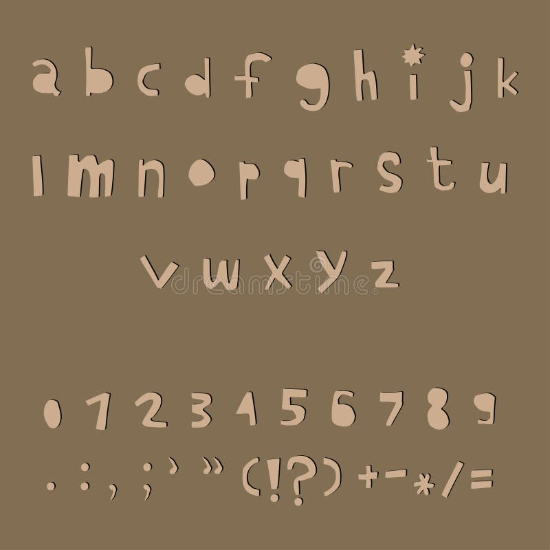 Carved Alphabet Number and Punctuation Marks. Rustic Font Stock Vector ...