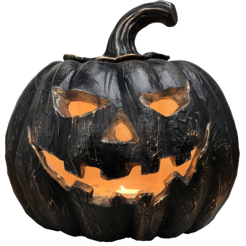 Carved Black Pumpkin with Glowing Face Stock Image - Illustration of ...