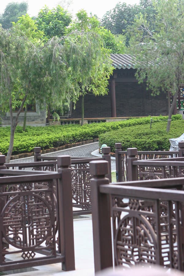 A Carved Bridge in Chinese Style on a River , Lingnan Garden Stock ...