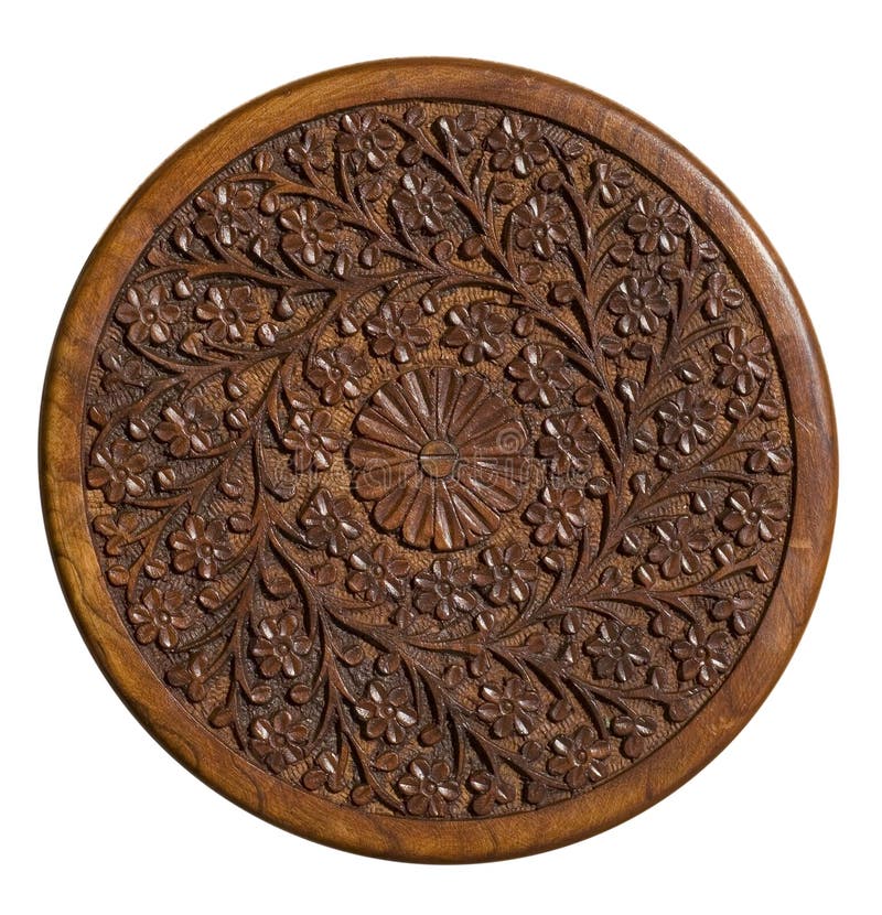 Carved Circular Wood Panel with Floral Design Stock Image - Image of ...