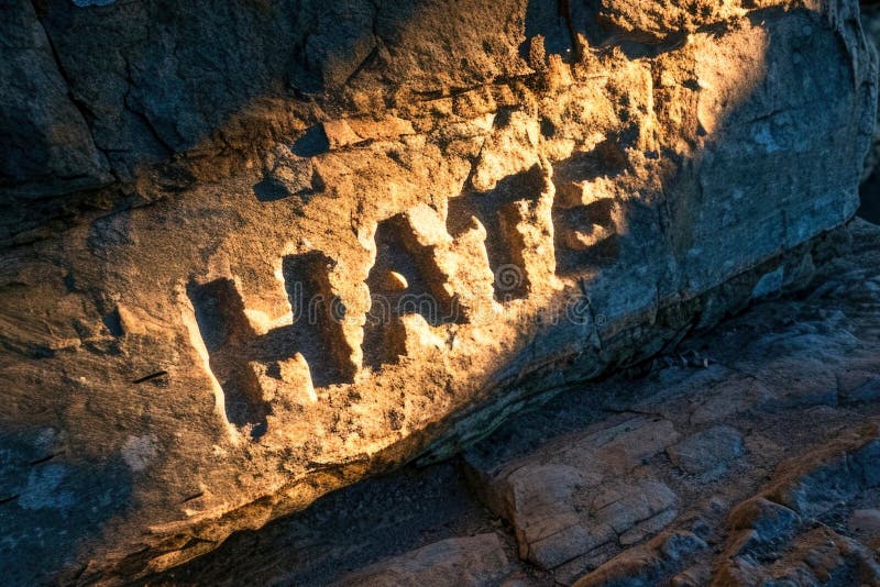 Carved Deep into Stone, the Word HATE Remains Indelible Stock Image ...