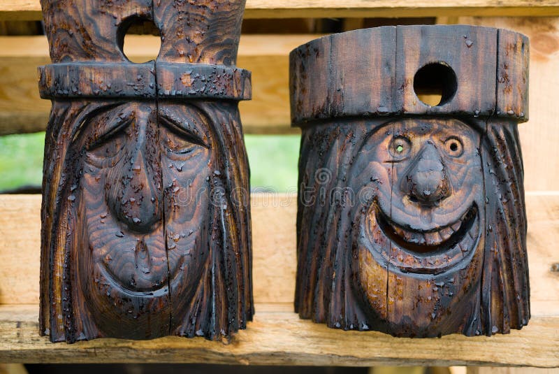 Carved Faces Birdhouses stock photo. Image of wood, nature - 20872320