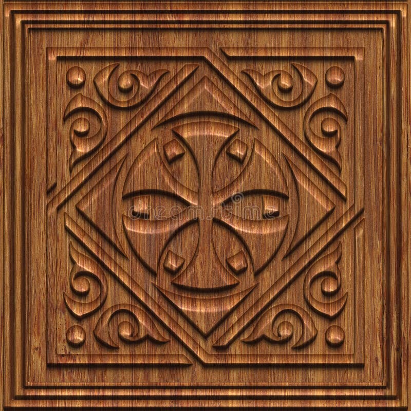Carved Geometric Pattern on Wood Background Texture, Panel, 3d ...