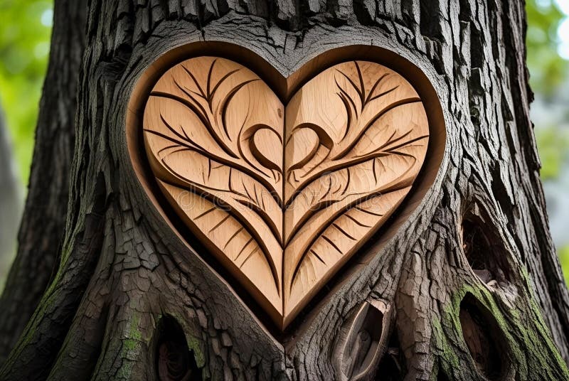A Carved Love Heart on a Birch Tree Stock Illustration - Illustration ...