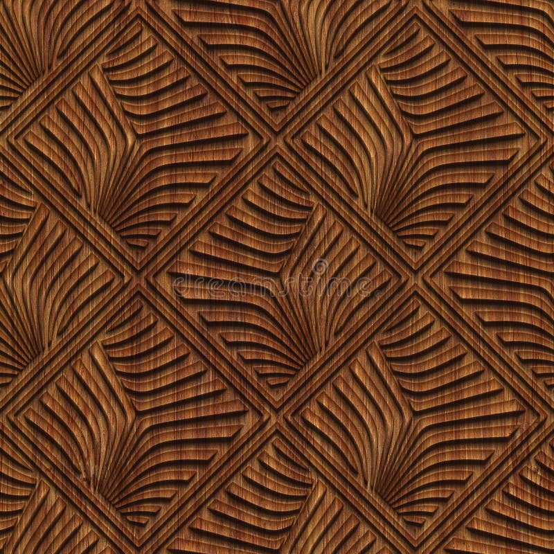 Carved Pattern on Wood Background Seamless Texture, 3d Illustration ...