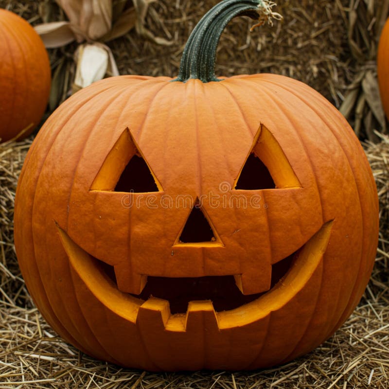 Carved Pumpkin with Triangular Eyes and a Nose, Featuring a Wide ...