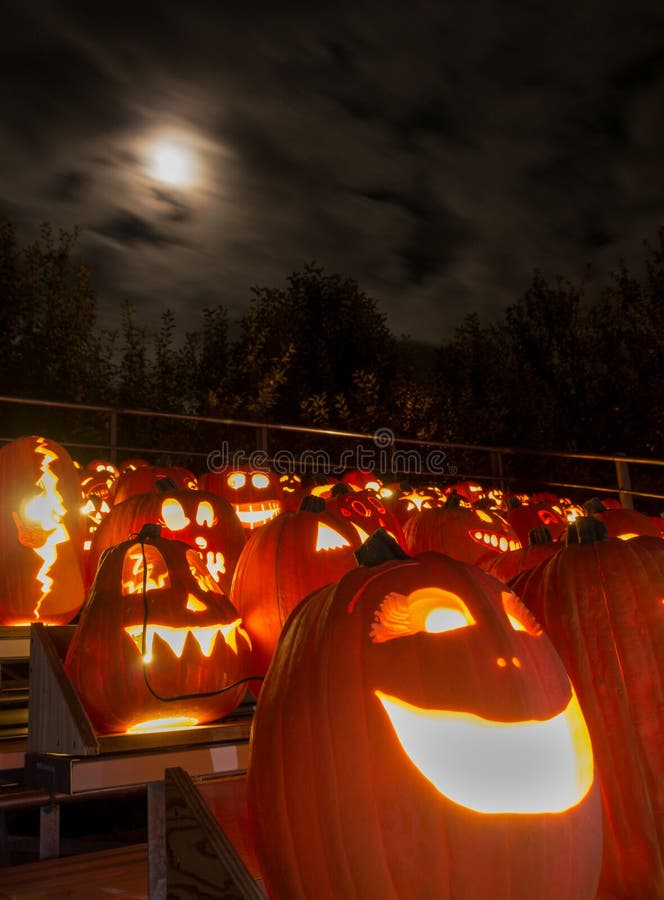 Carved Pumpkins and Moonlight Stock Image - Image of fall, face: 34486889