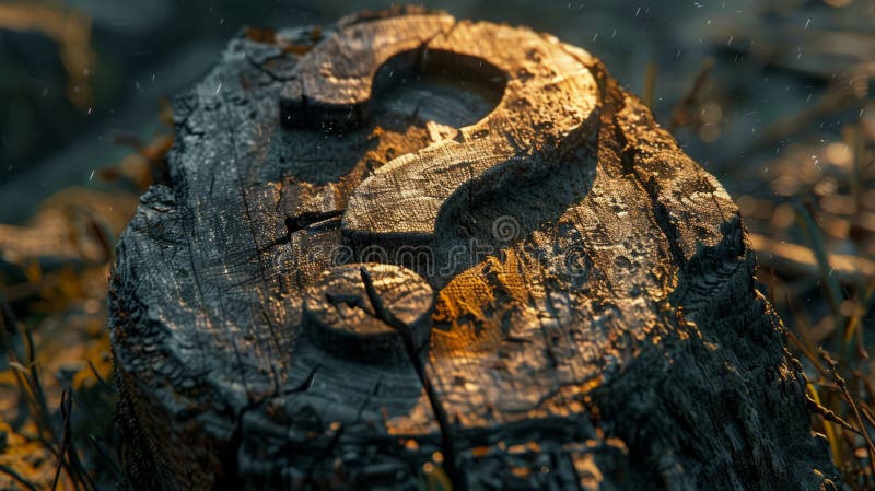 Carved Question Mark on a Tree Stump in an Outdoor Setting. Stock Image ...