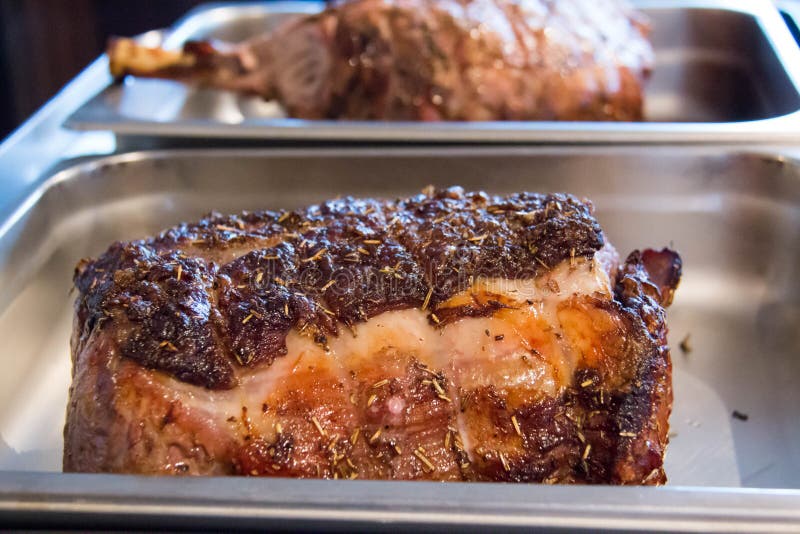 Carved Roast Beef on Serving Dish Stock Photo - Image of roasted, board ...